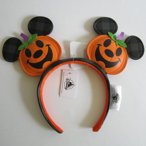 Disney | Accessories | Disney Mickey Pumpkin Halloween Gingham Hat Ears ...